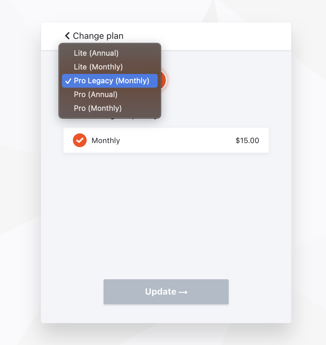 Plan change confirmation interface