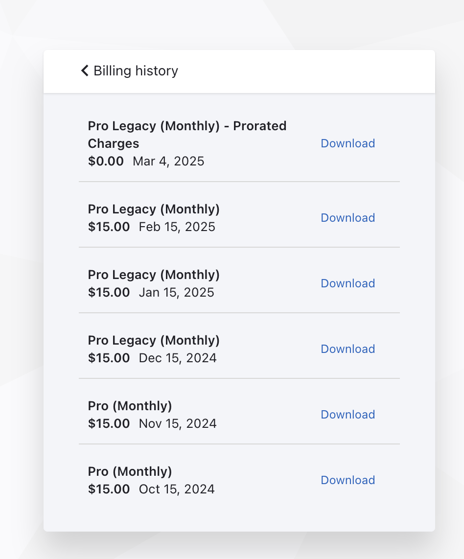 Invoice download interface